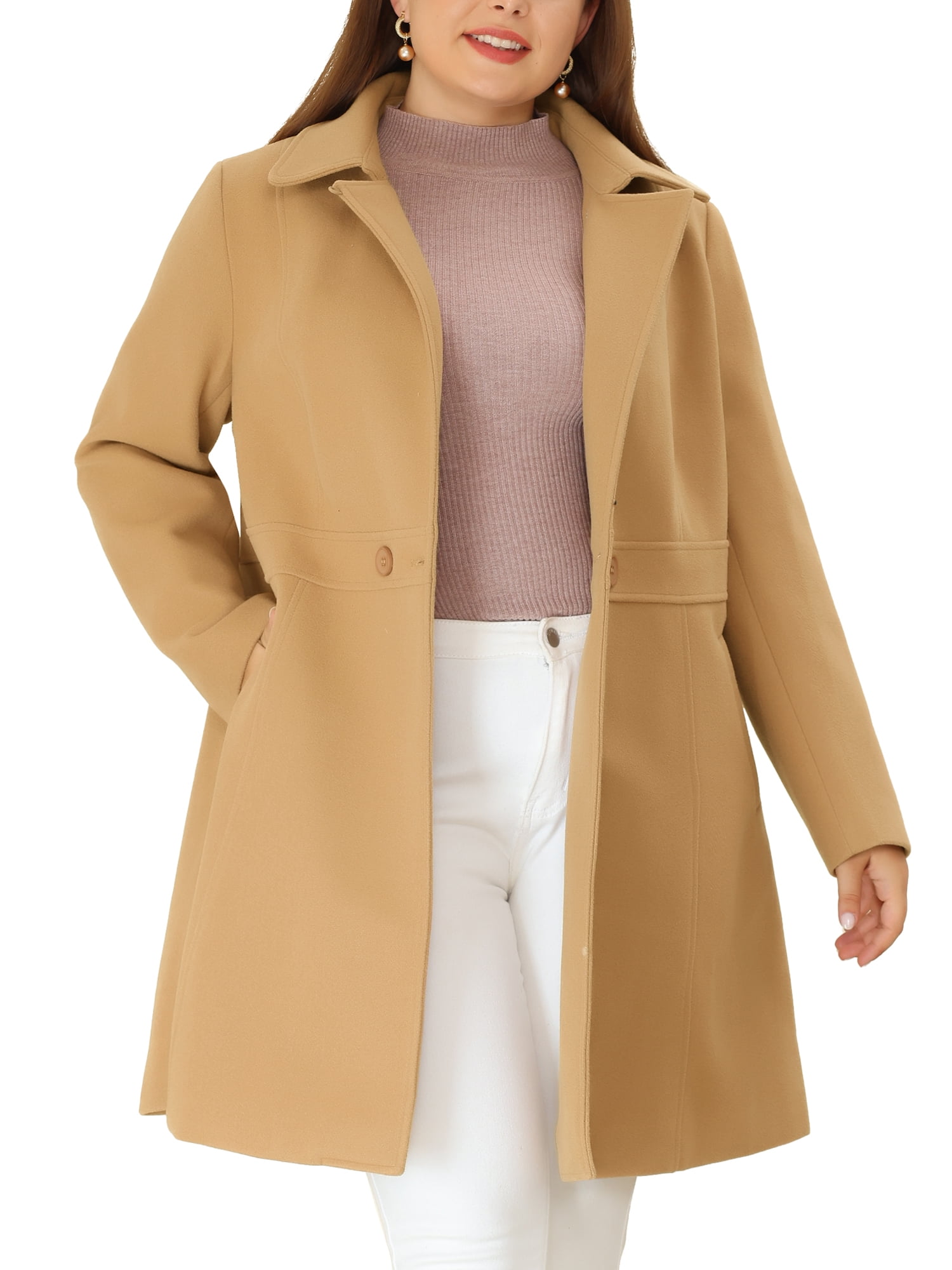 Agnes Orinda Women's Plus Size Winter Coats Notched Lapel Single ...
