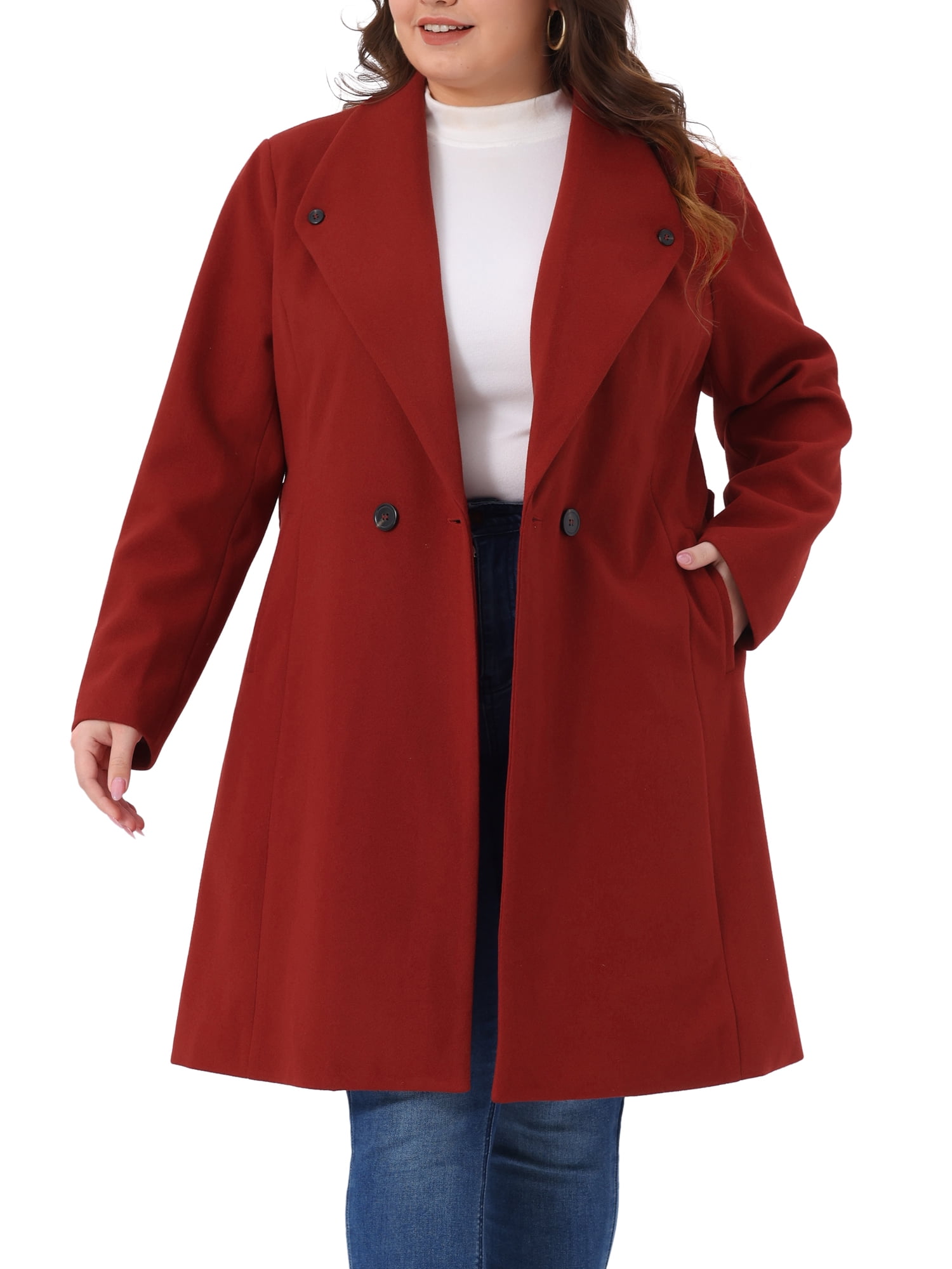 Agnes Orinda Plus Size Winter Coats for Women Single Breasted Lapel ...
