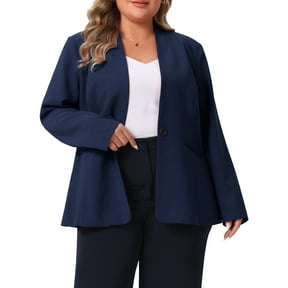 Agnes Orinda Women's Plus Size Tweed Blazer Plaid Collarless Open Front ...