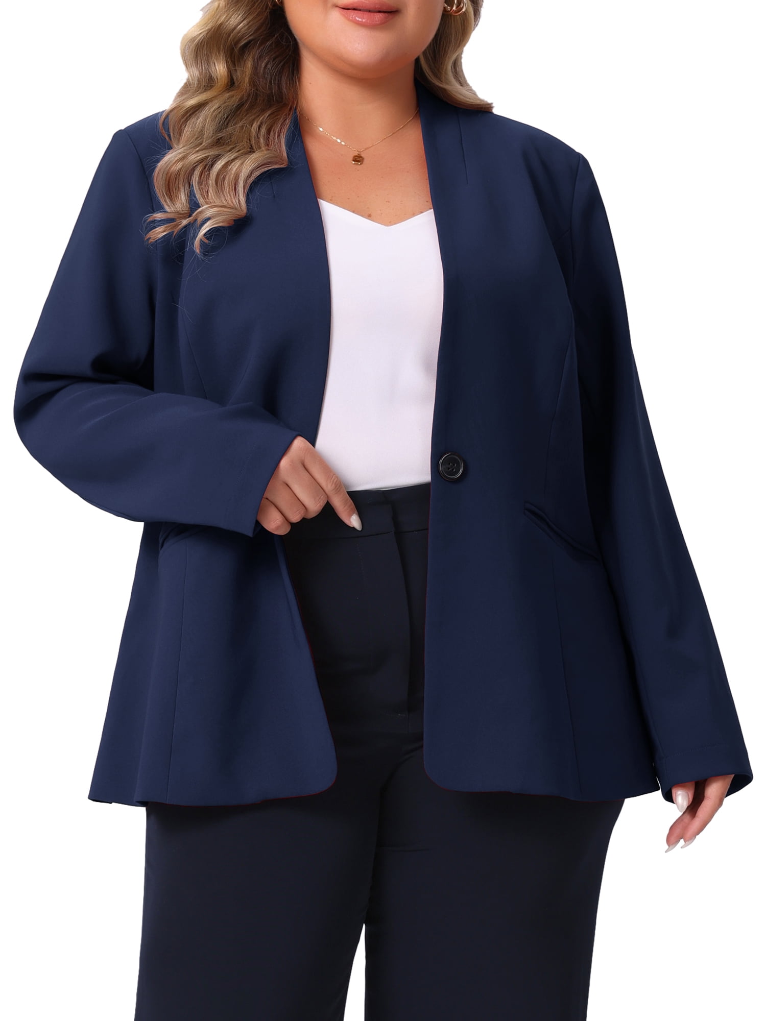 Agnes Orinda Women's Plus Size Blazer Button Down Collarless Long ...