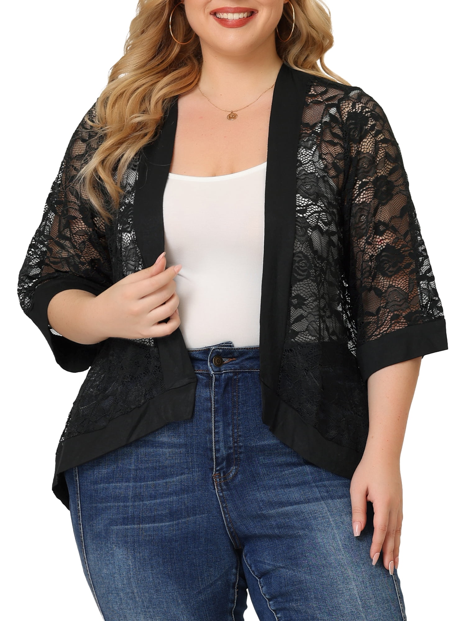 Agnes Orinda Women's Plus Size Open-Front Summer Lace Sheer Kimono ...