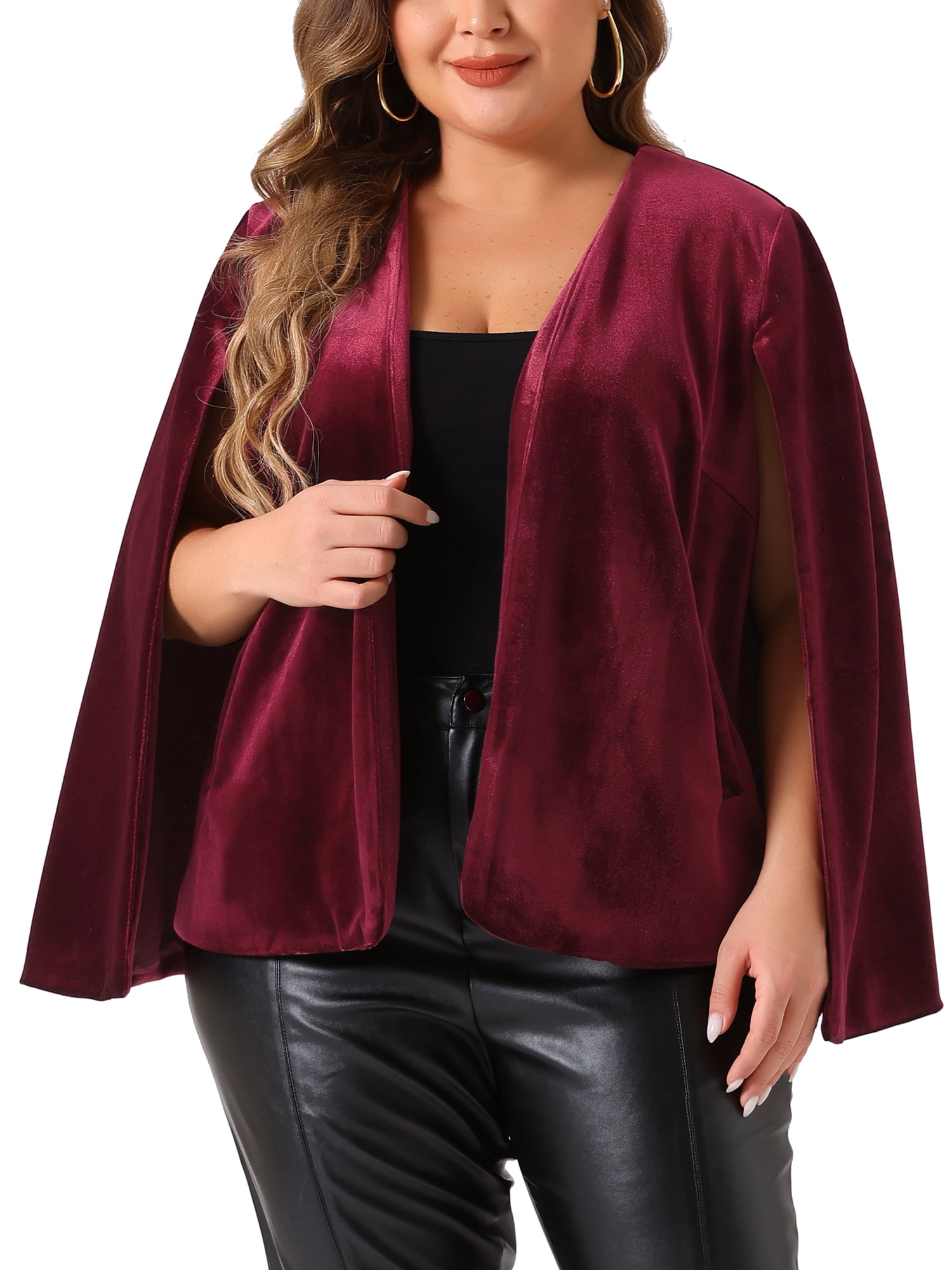 Agnes Orinda Plus Size Women's Velvet Cape Blazer Jackets Casual Split ...