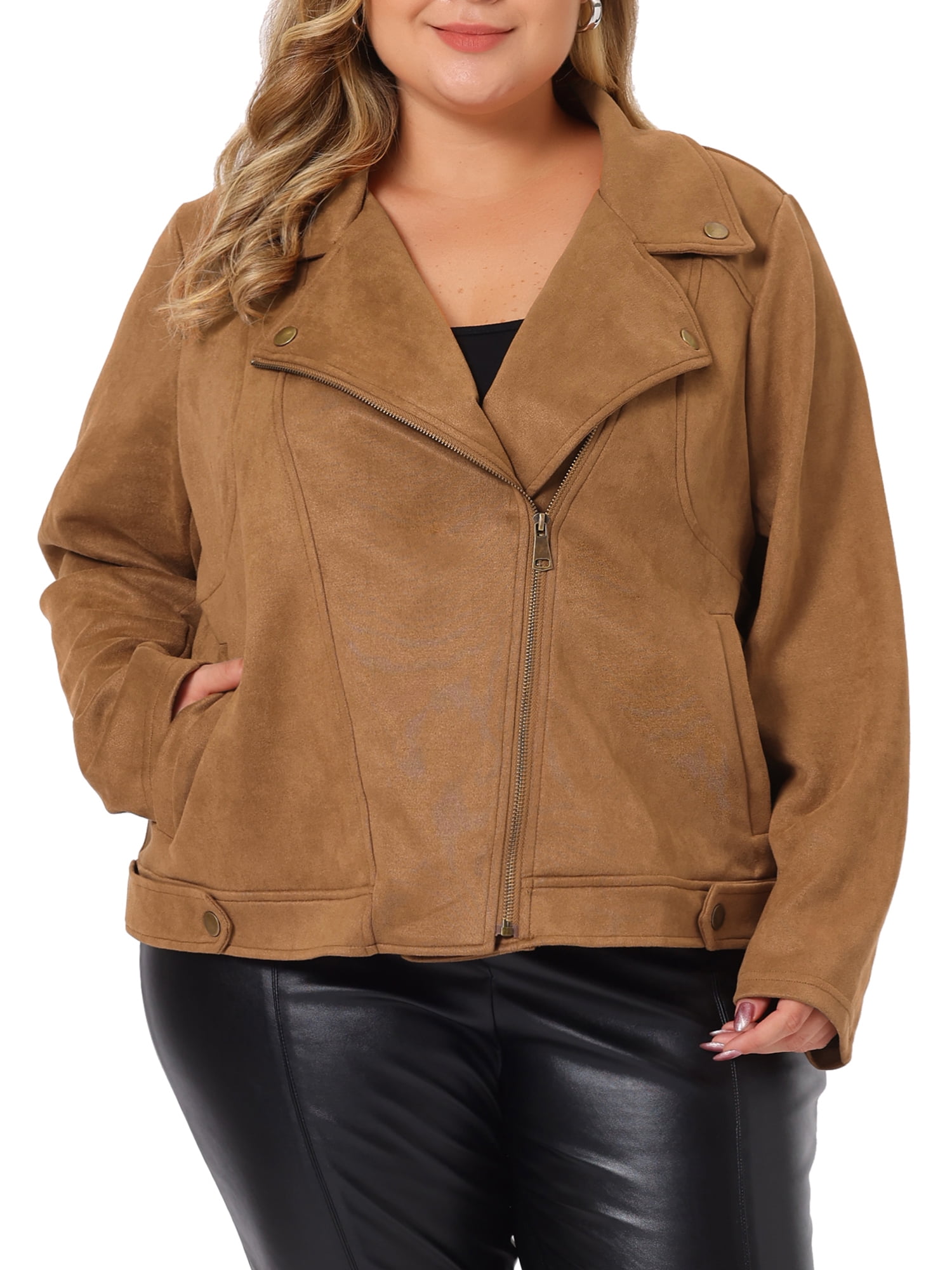 Agnes Orinda Plus Size for Women Jackets Faux Suede Bomber Moto Biker ...