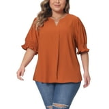 Agnes Orinda Women's Plus Size Chiffon Top Notched V Neck Puff Short ...