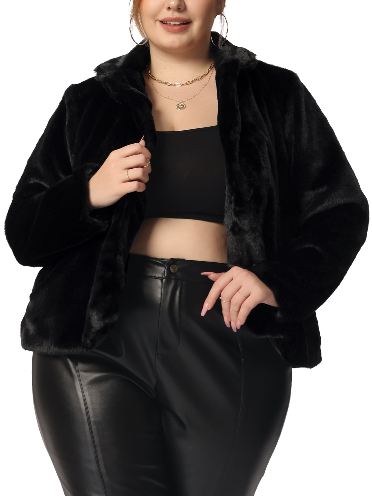 Agnes Orinda Women Plus Size Coat for Cardigan Jacket Notch Lapel Faux ...