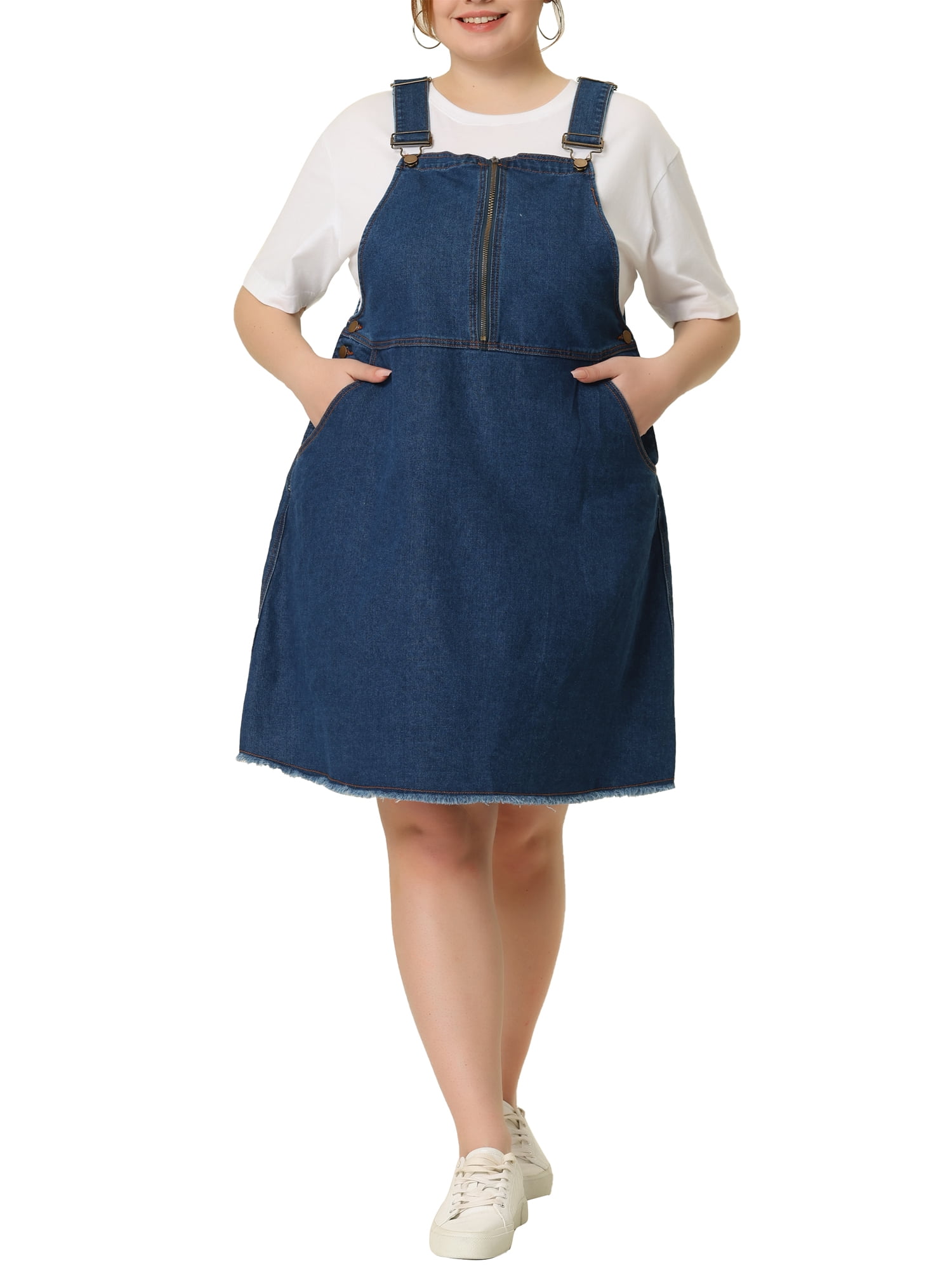 Agnes Orinda Women's Plus Size Cotton A Line Denim Overall Midi Dress ...
