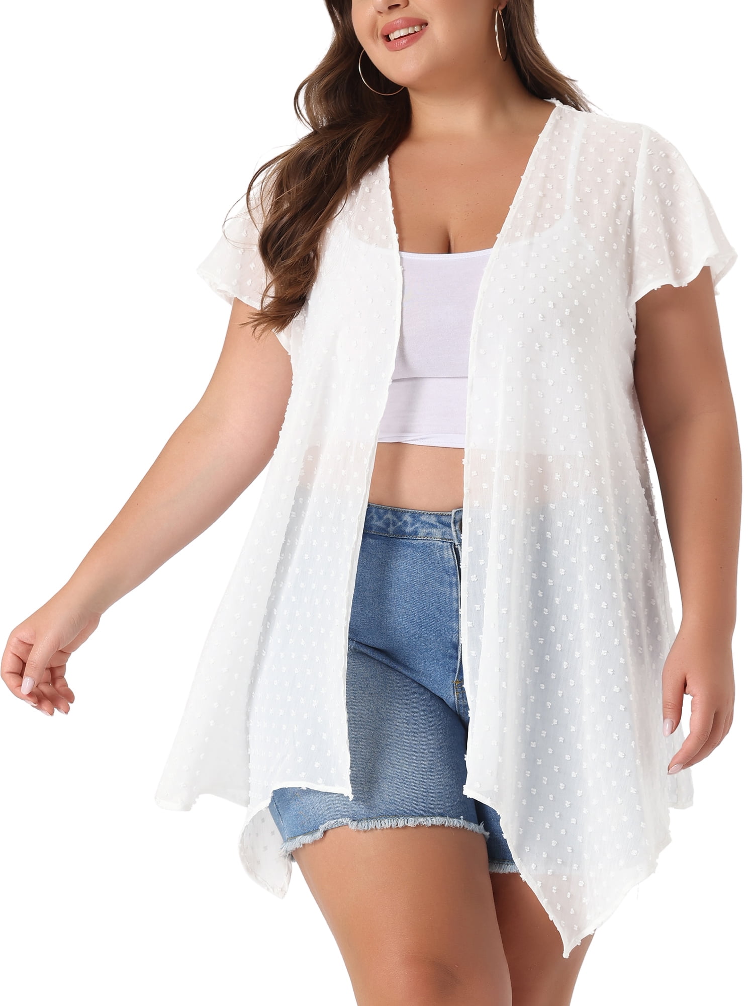 Agnes Orinda Women's Plus Cardigans Flare Sleeve High Low Elegant Swiss ...