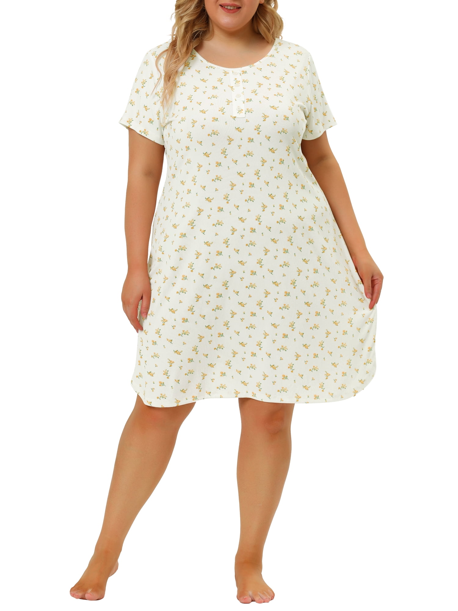 Agnes Orinda Women's Plus Nightgown Short Sleeve Round Neck Stretch ...