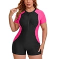 Agnes Orinda Women's Plus Size 1 Piece Swimsuits Zip Front Short Sleeve ...