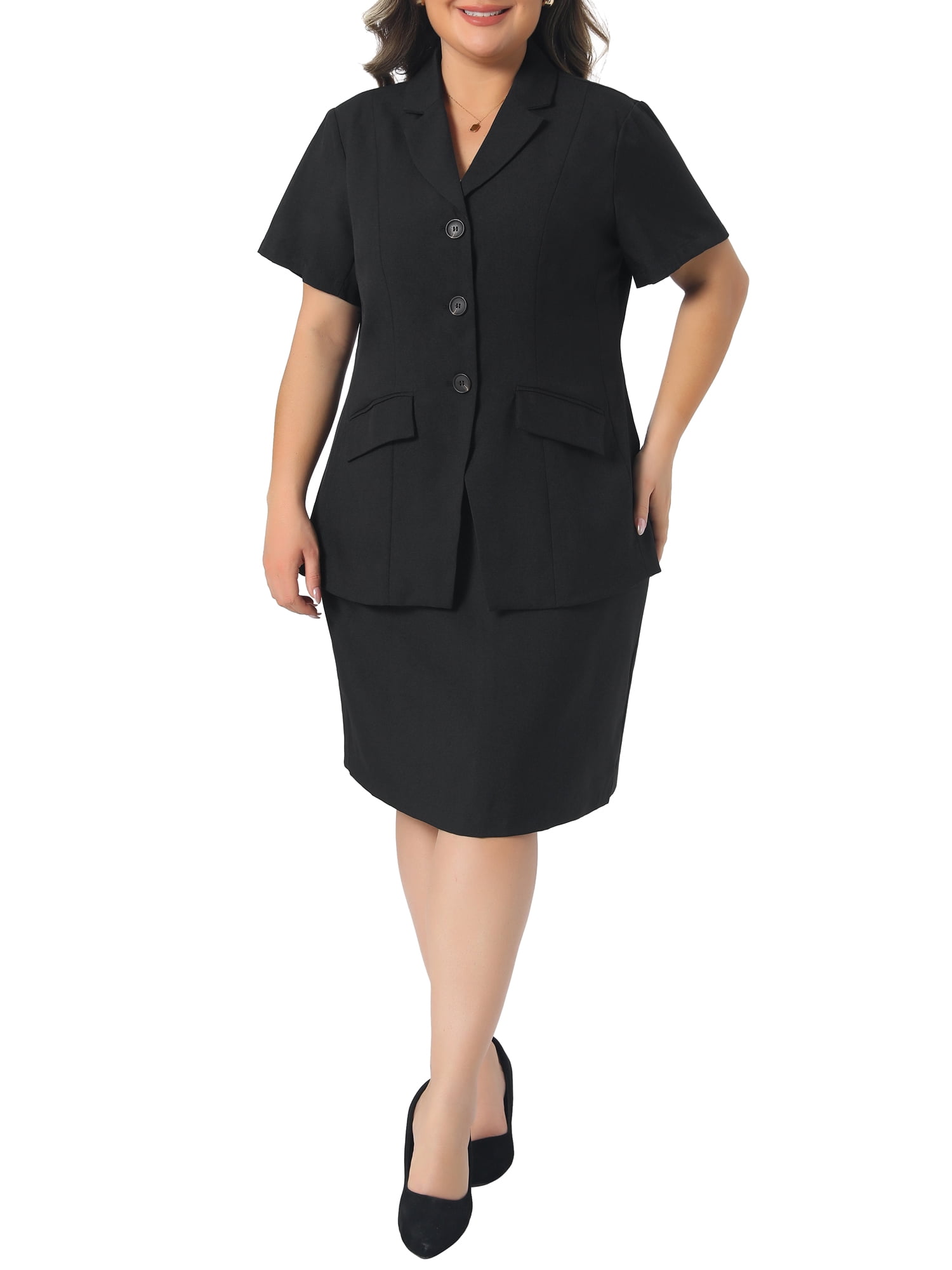 Agnes Orinda Women's Plus Size 2 Piece Skirt Suit Set Short Sleeve ...