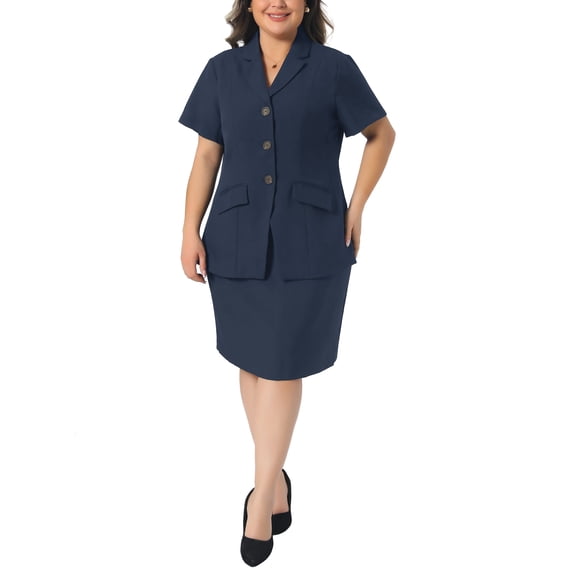 Agnes Orinda Women's Plus Size 2 Piece Skirt Suit Set Short Sleeve ...