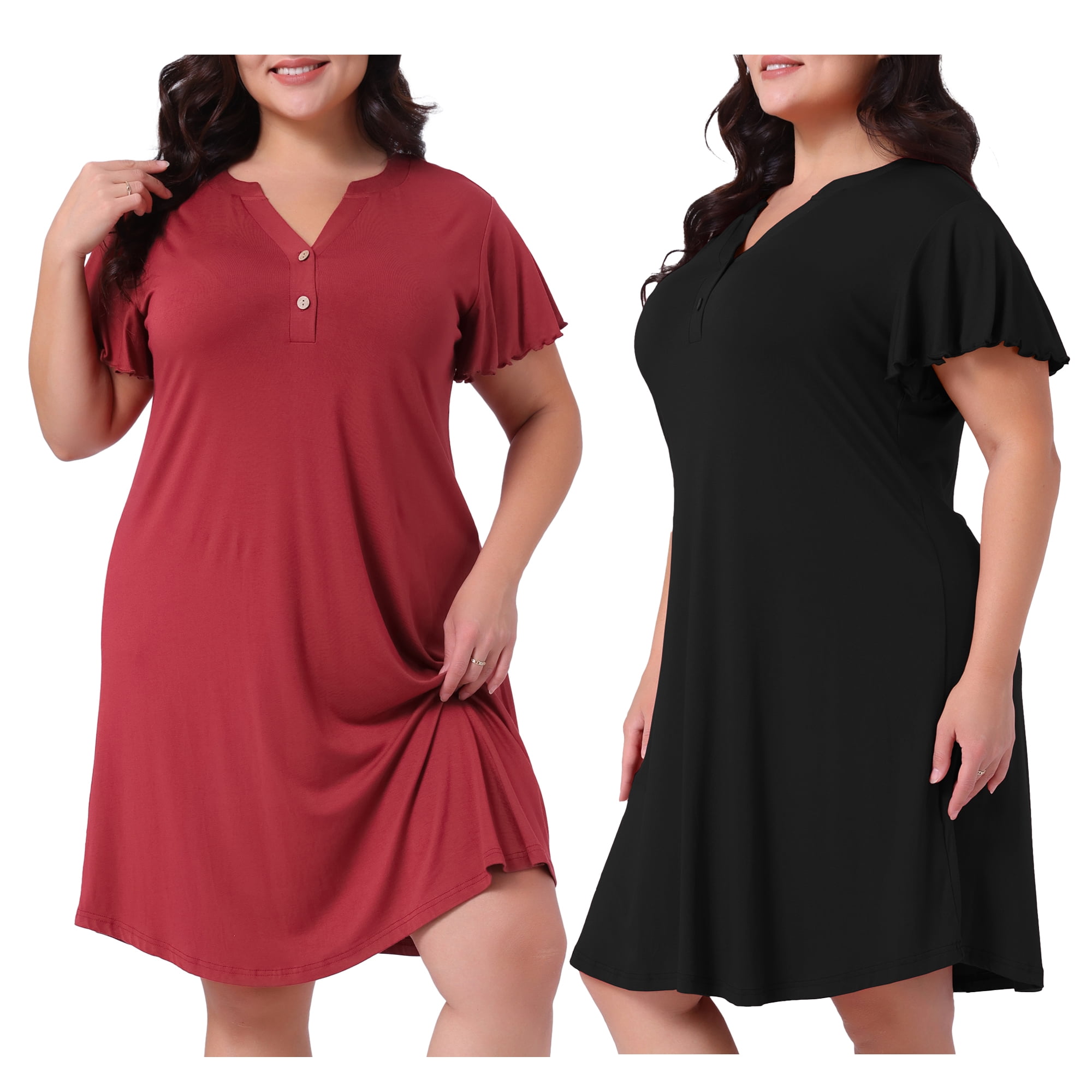 NOMADIC NOOK Women's Plus Size 2 Pieces Nightgowns Button Notched V ...