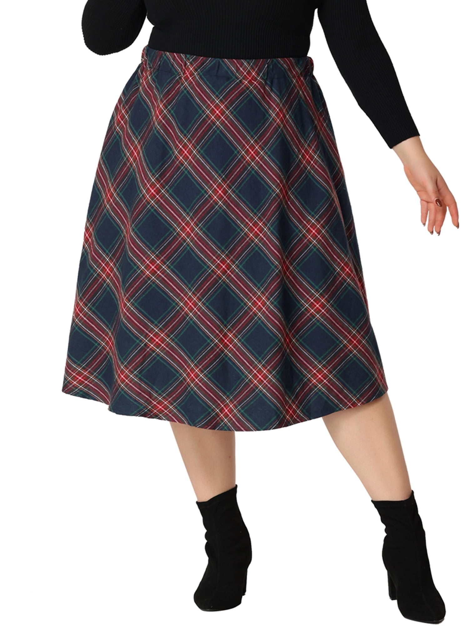 Agnes Orinda Women's Plus Size A Line Knee Length Plaid Flare Skirt 3X ...