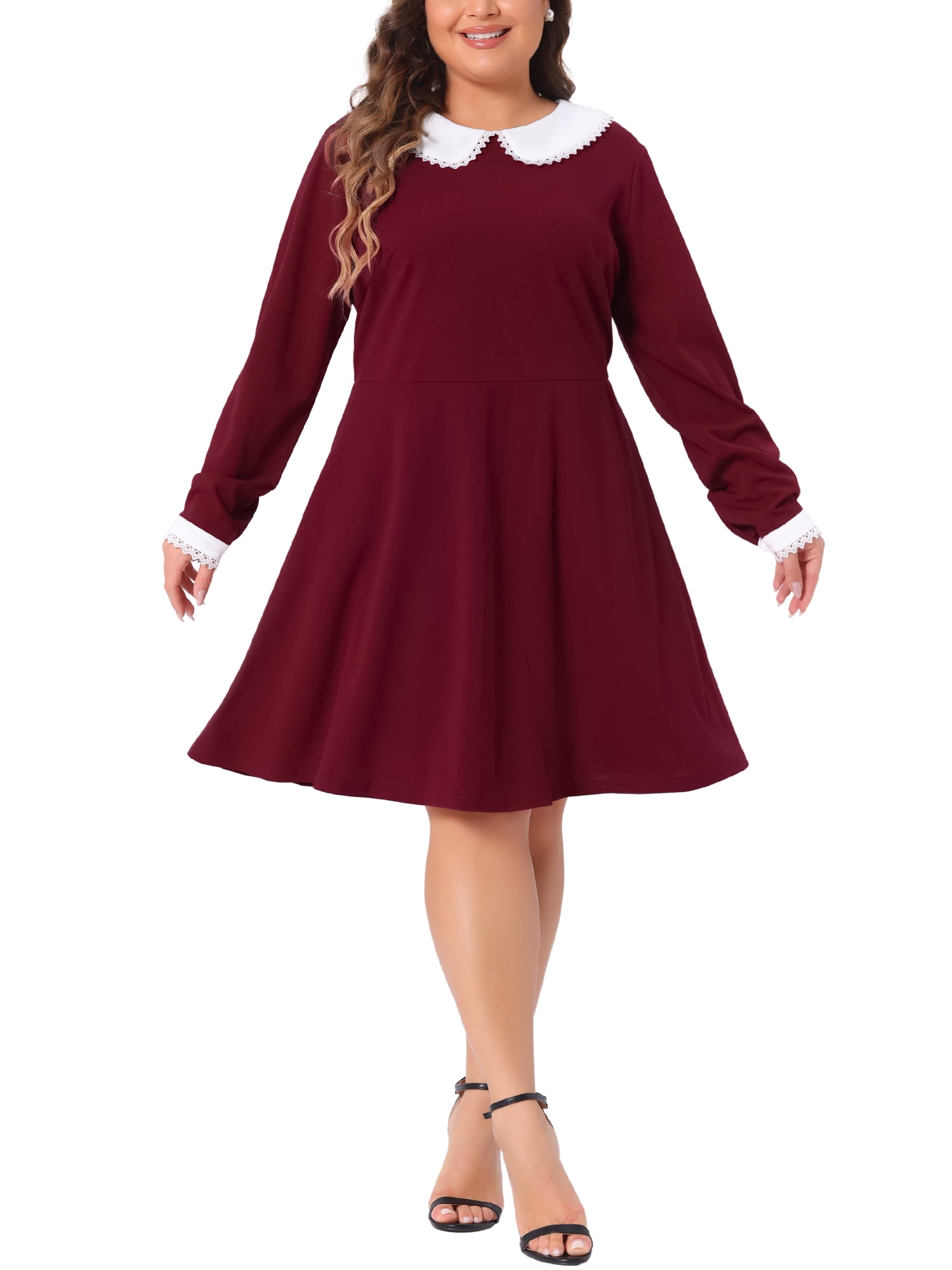 Agnes Orinda Women's Plus Size Dress Peter Pan Collar Long Sleeve Fall ...