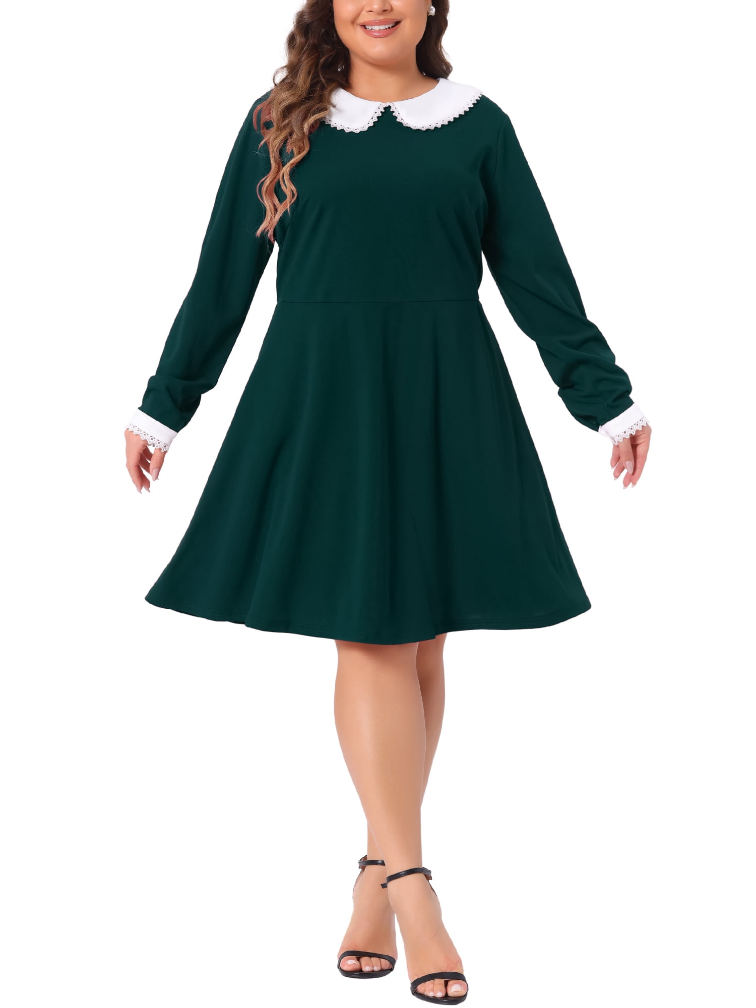 Agnes Orinda Women's Plus Size Dress Peter Pan Collar Long Sleeve Fall Winter Midi A-line ...