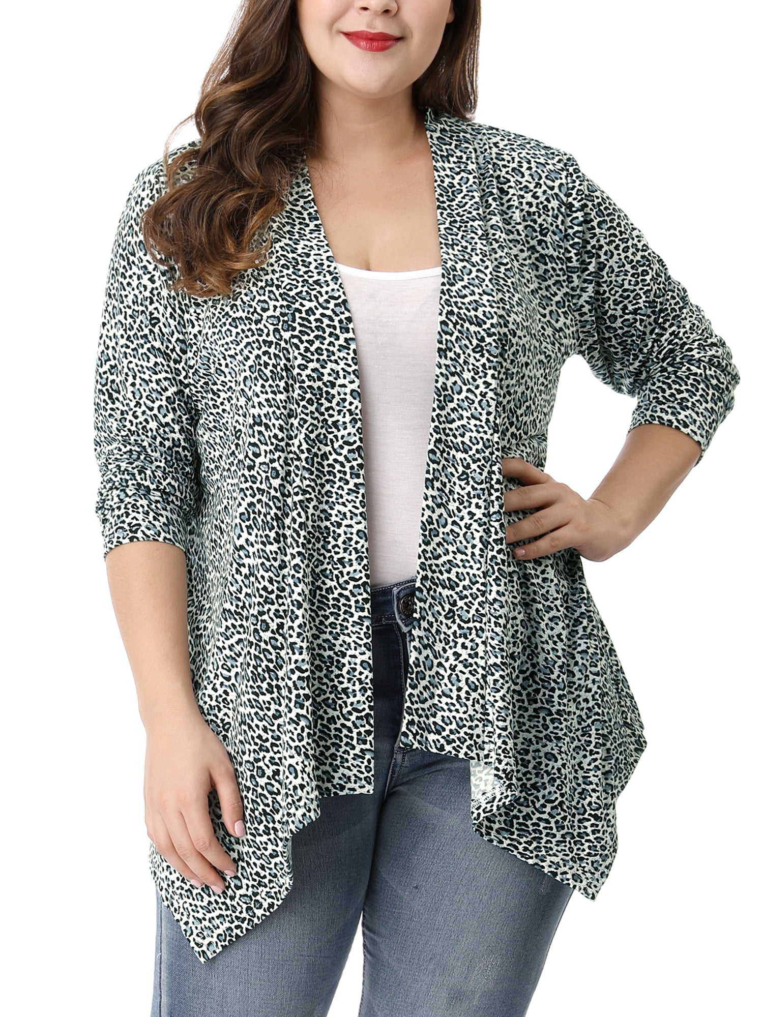Agnes Orinda Women's Plus Size Asymmetric Hem Long Sleeve Leopard Cardigan 4X Grey - Walmart.com