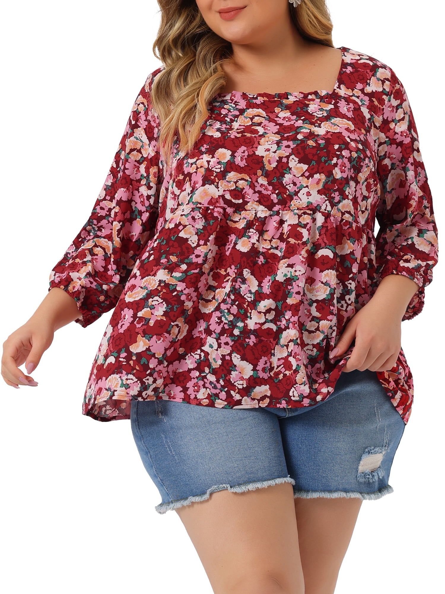 Agnes Orinda Women's Plus Size Dressy Shirts, Babydoll Blouse with ...