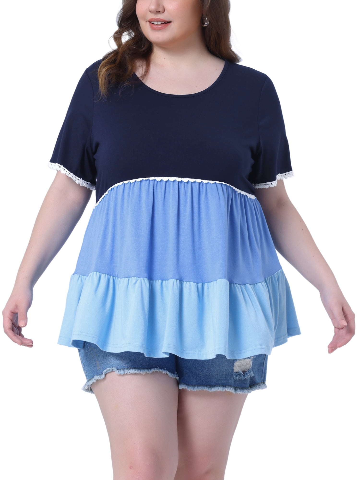 Agnes Orinda Women's Plus Size Babydoll Ruffle Tops Lace Trim Tiered ...