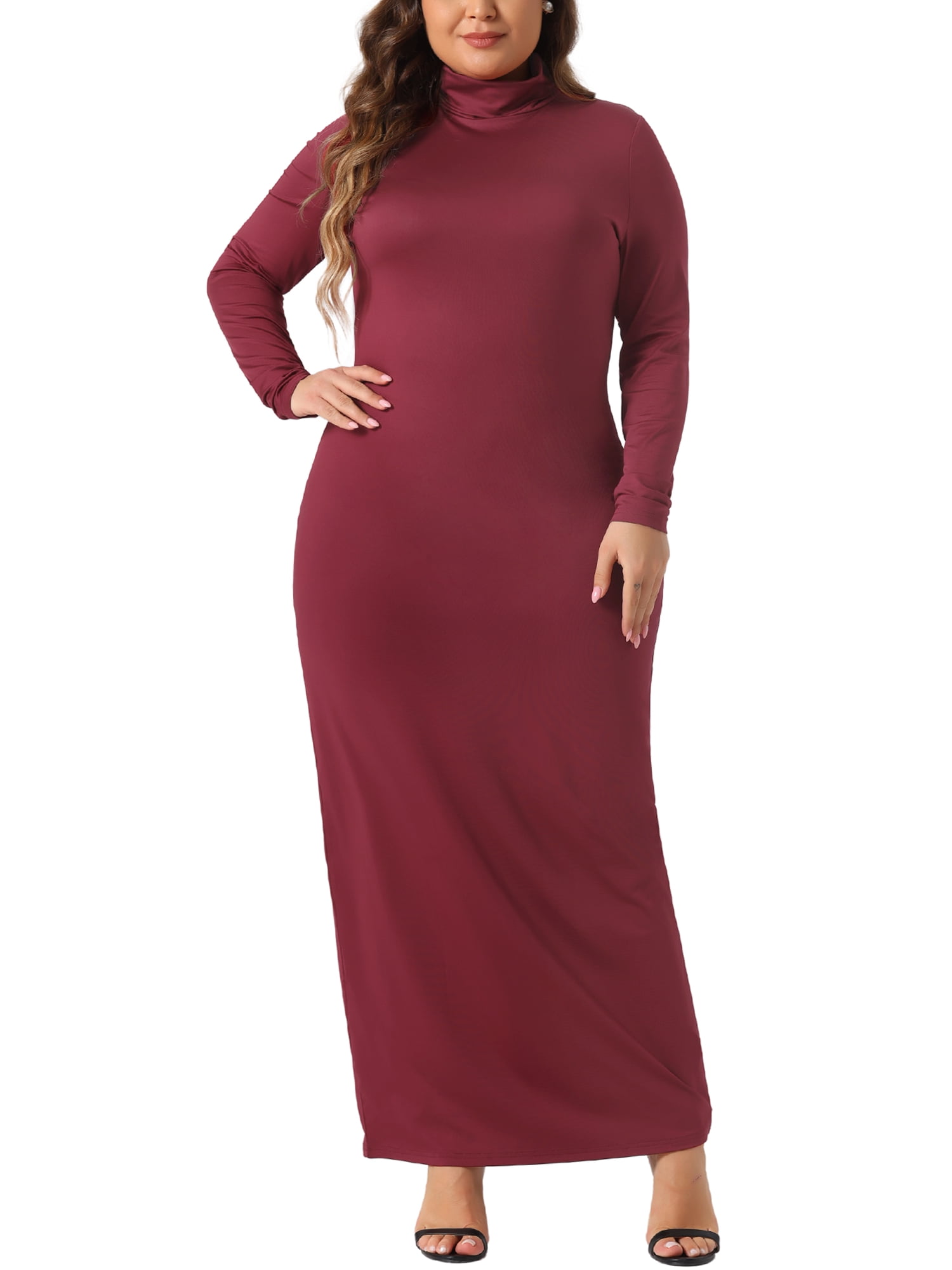 Agnes Orinda Women's Plus Size Basic Maxi Dresses Turtleneck Long ...