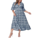 Agnes Orinda Women's Plus Size Bell Half Sleeves V Neck Boho A Line ...