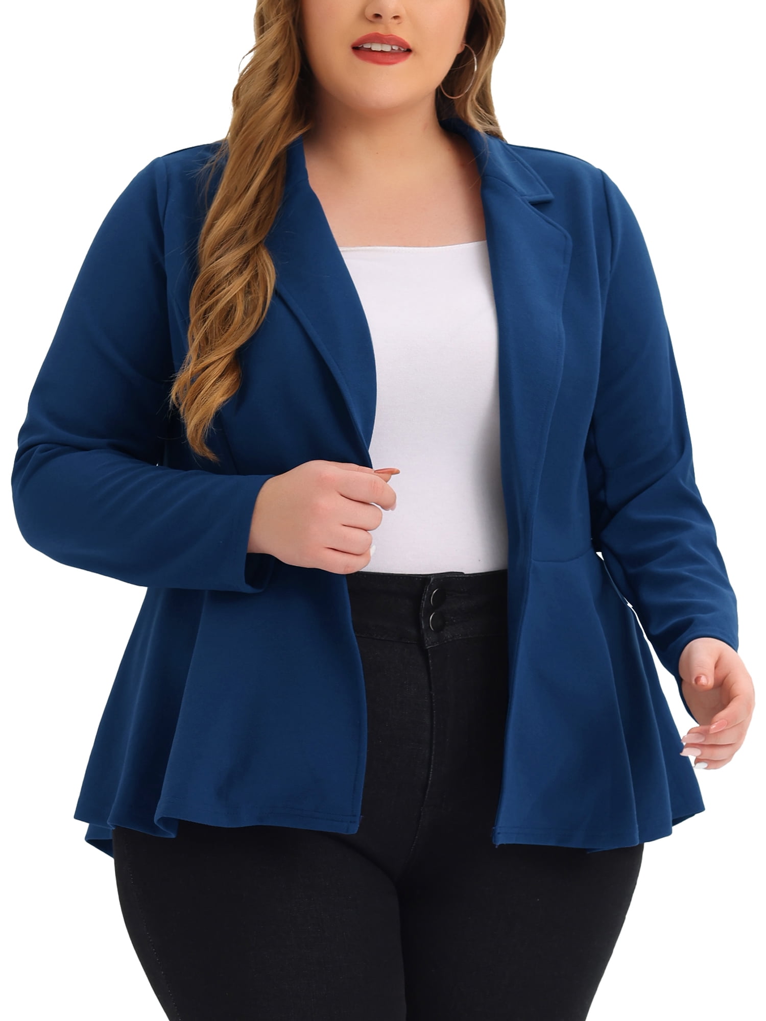 Agnes Orinda Women's Plus Size Blazer Button Notch Panel Ruffle Peplum ...