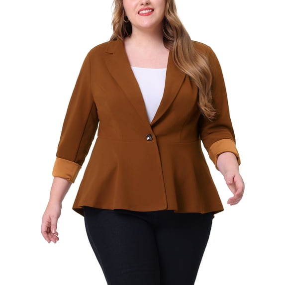 Agnes Orinda Women's Plus Size Blazer Button Notch Panel Ruffle Peplum ...