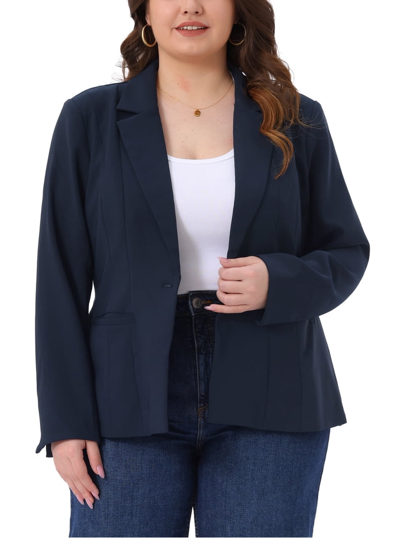 Agnes Orinda Women's Plus Size Blazer Long Sleeve Button Open Front ...