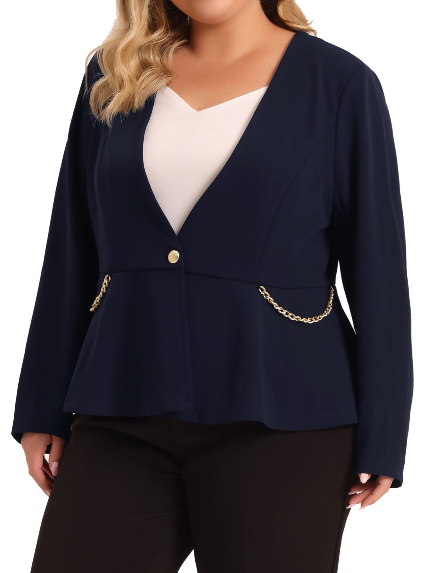 Agnes Orinda Women' s Plus Size Blazer Work Fashion Button Chain Jacket ...