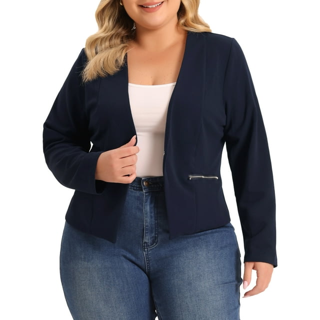 Agnes Orinda Women's Plus Size Blazer for Women Work Office Zip Lapel ...
