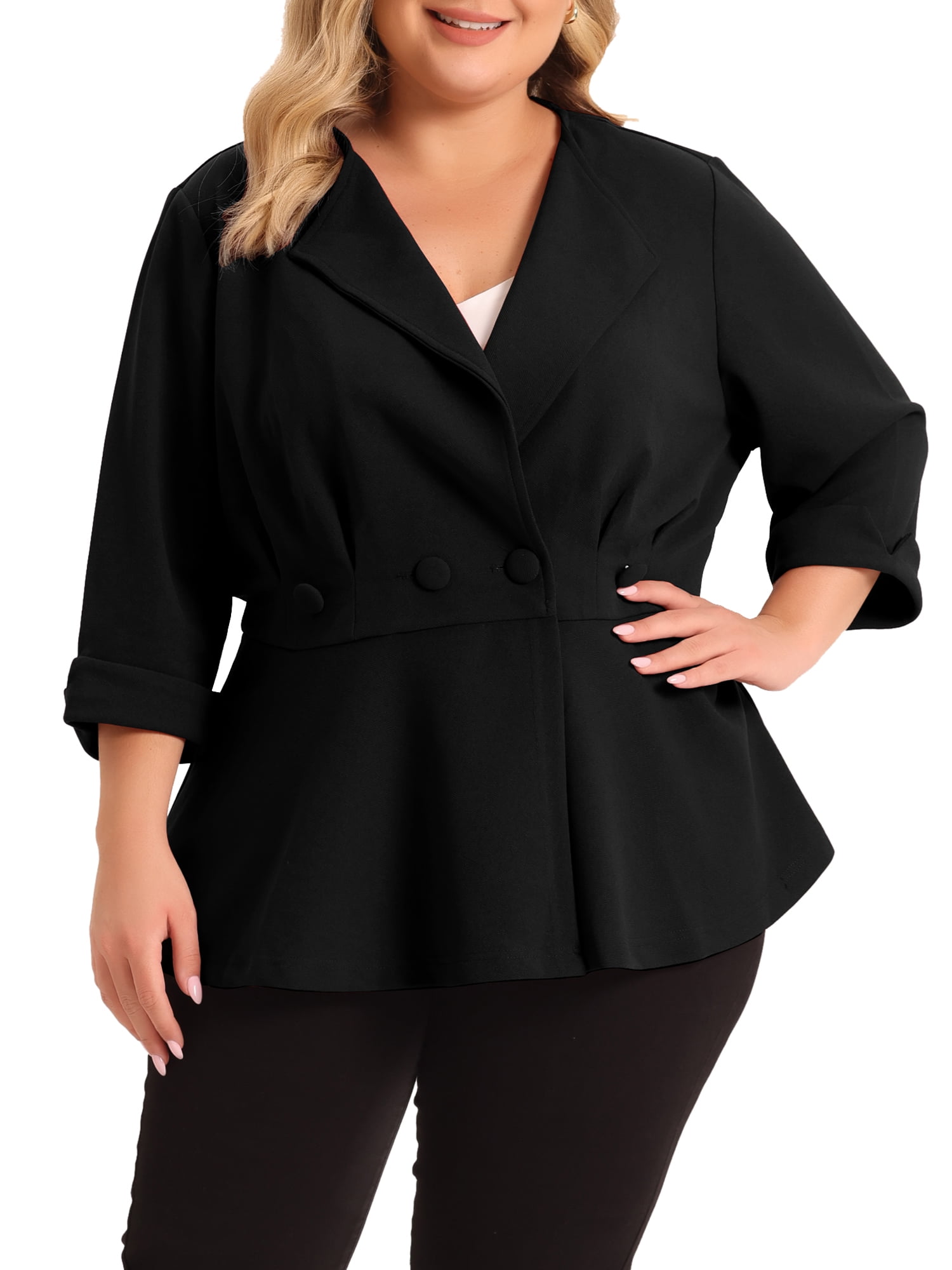 Agnes Orinda Women's Plus Size Peplum Suit Blazer, Black, Notched Lapel ...