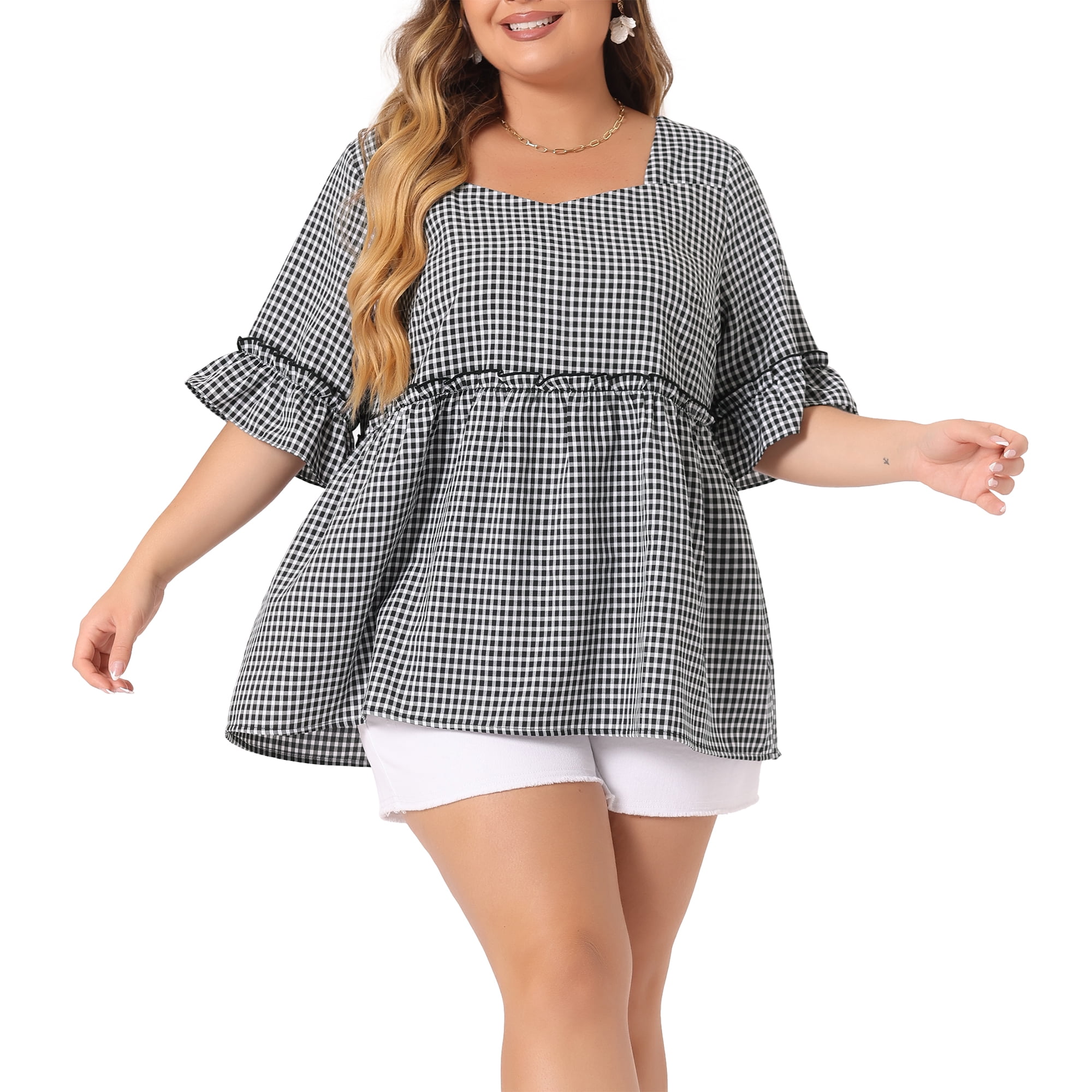 Agnes Orinda Women's Plus Size Blouse Short Sleeve Sweetheart Neck ...
