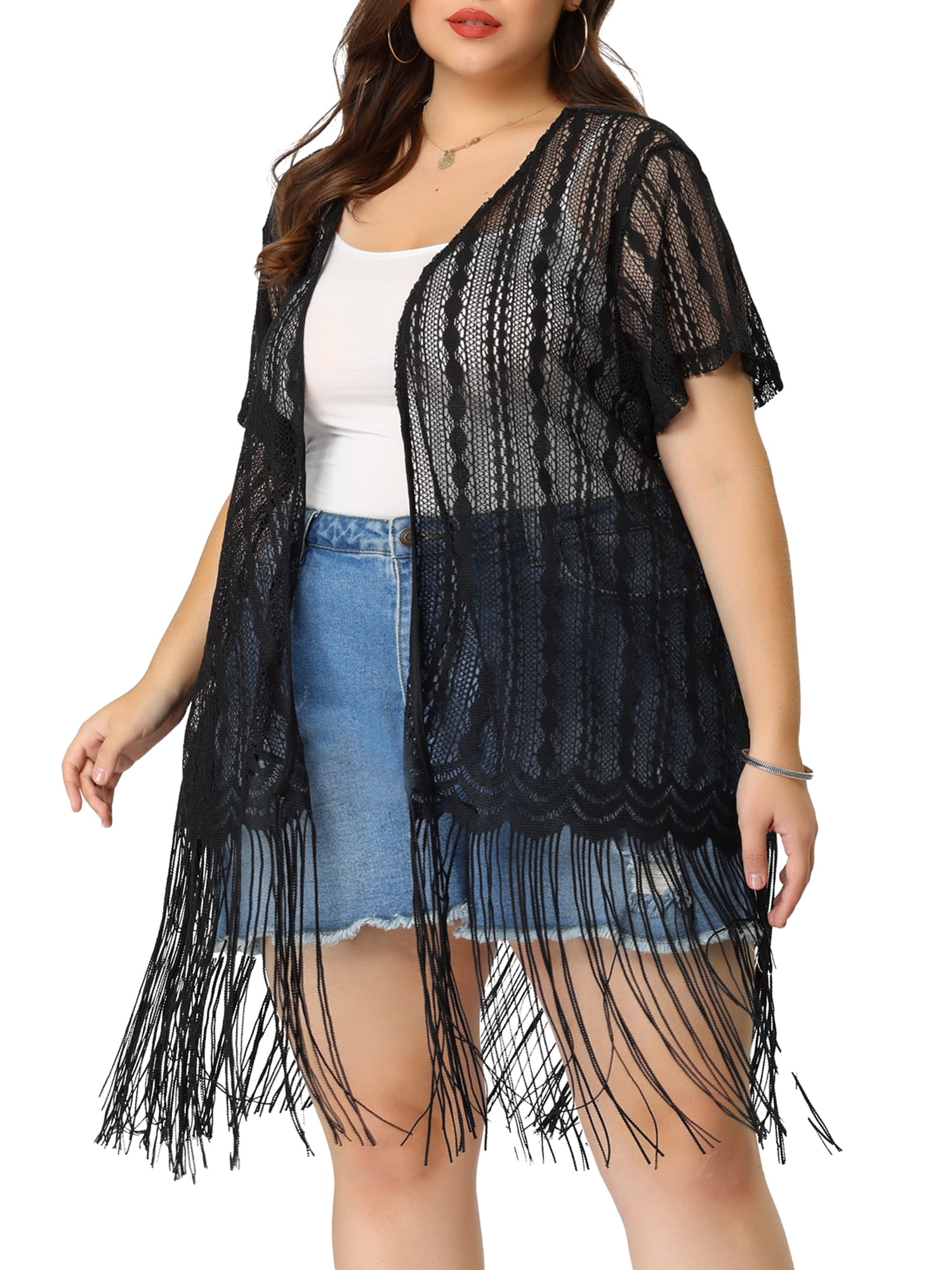 Agnes Orinda Women's Plus Size Boho Lightweight Draped Open Front Lace ...