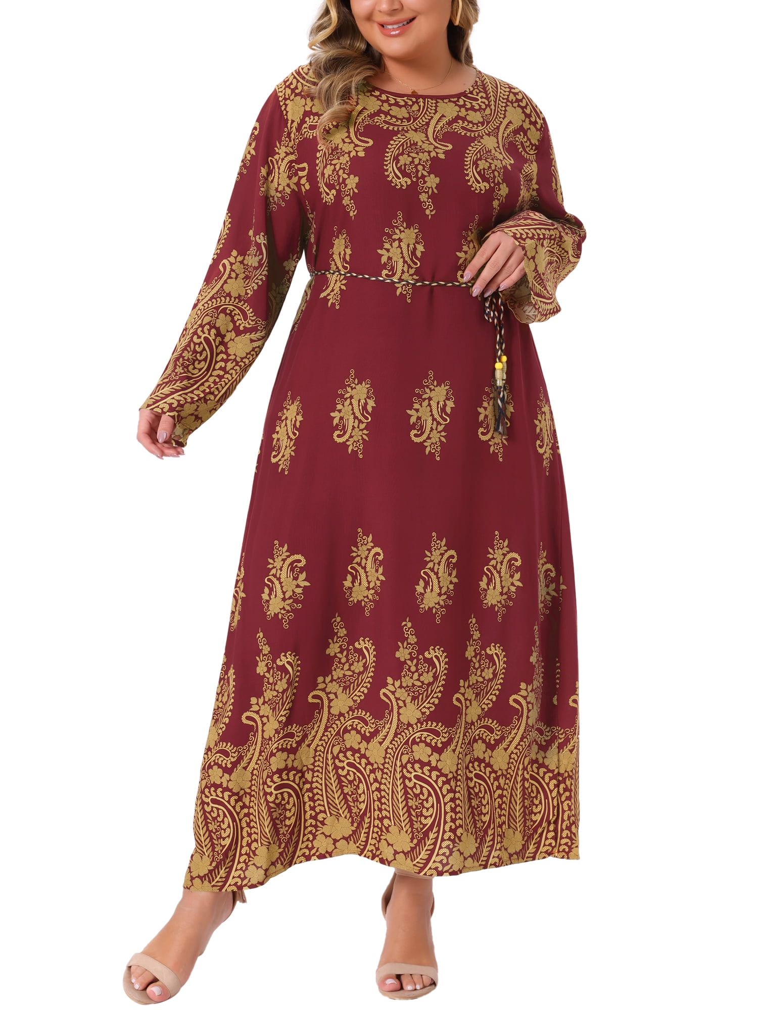 Agnes Orinda Women's Plus Size Boho Maxi Dress Pattern Crew Neck Long ...