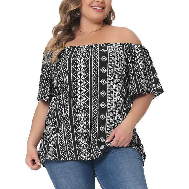 Agnes Orinda Women's Plus Size Boho Off Shoulder Short Sleeve Print ...