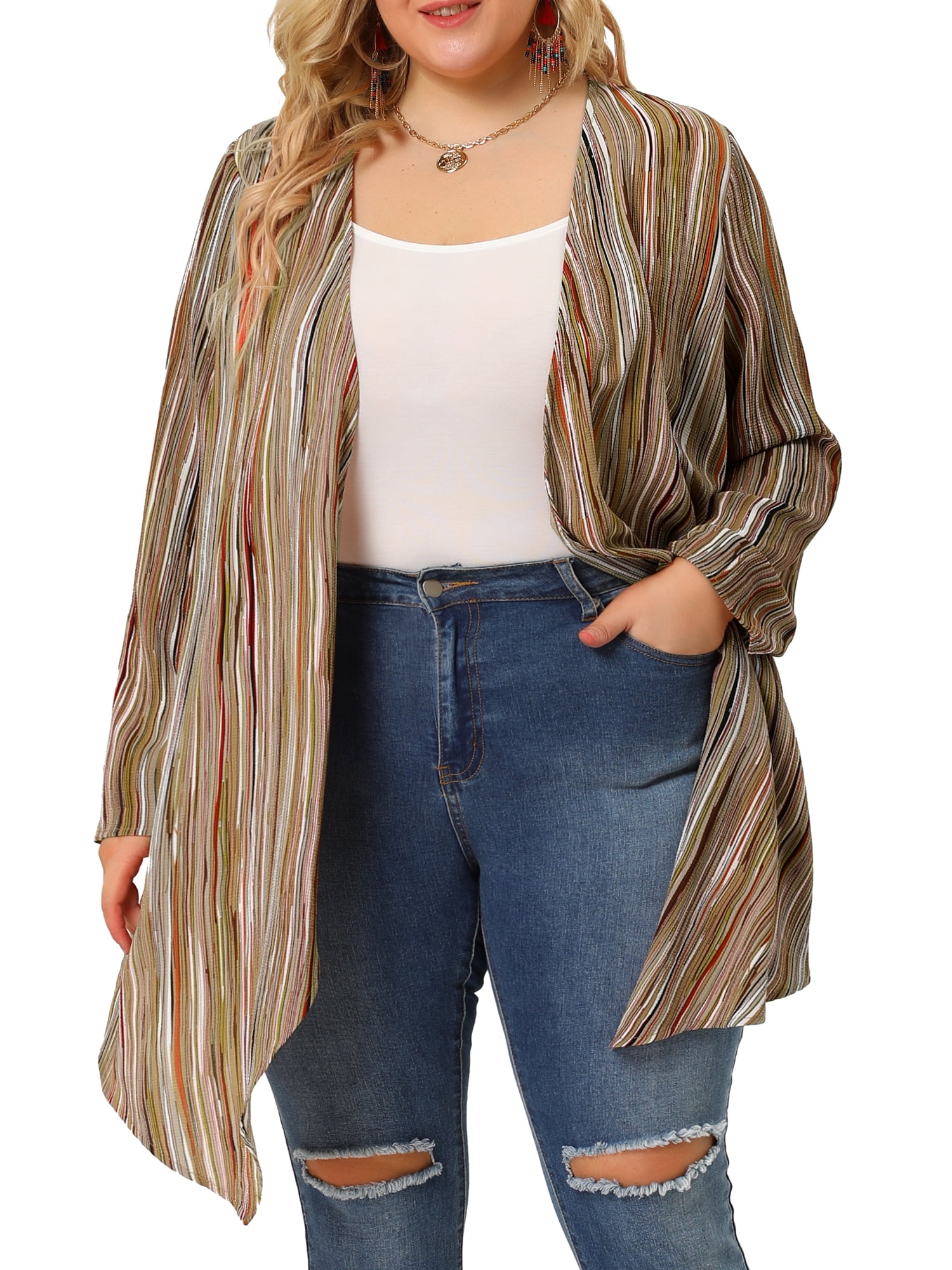 Agnes Orinda Women's Plus Size Boho Striped Draped Flowy Cover up ...