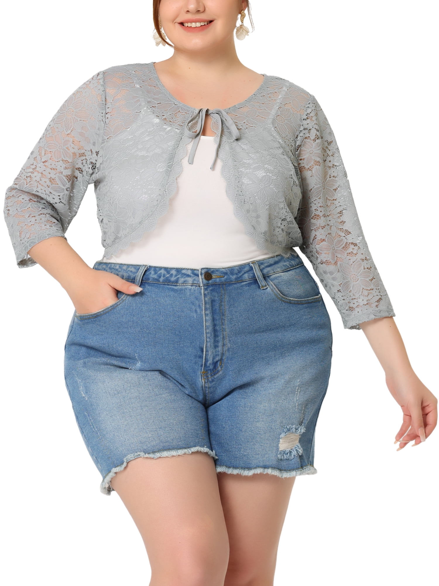 Agnes Orinda Women's Plus Size Bolero Cardigan Office Tie Front Crop ...