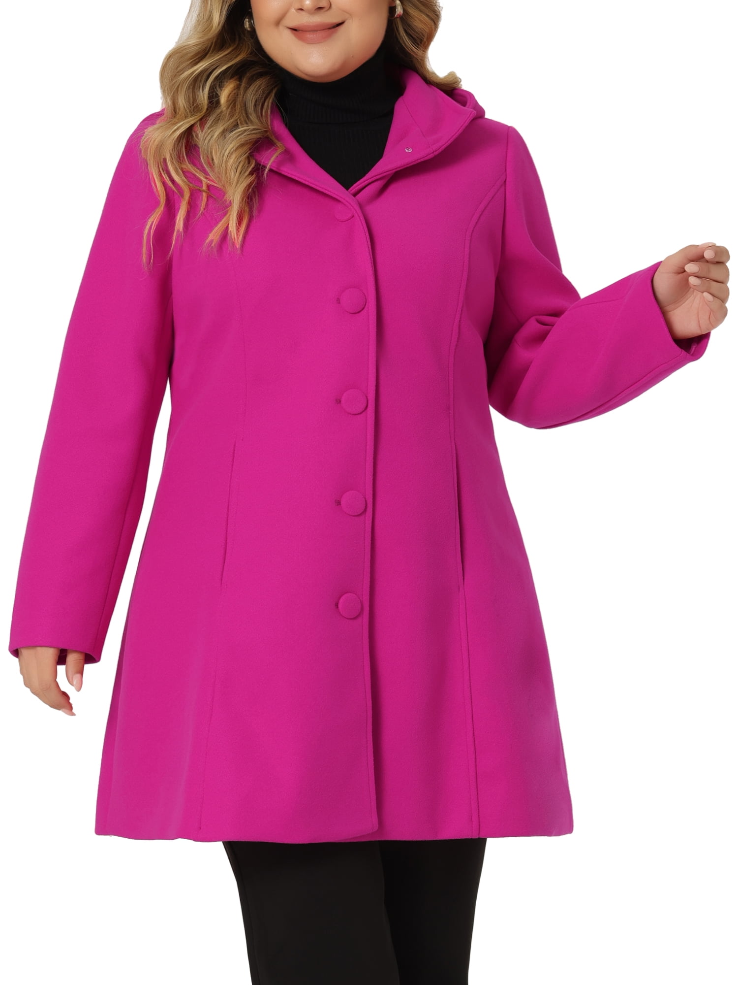GRACE & GRANDEUR Women's Plus Size Hooded Overcoat, Button Detachable ...