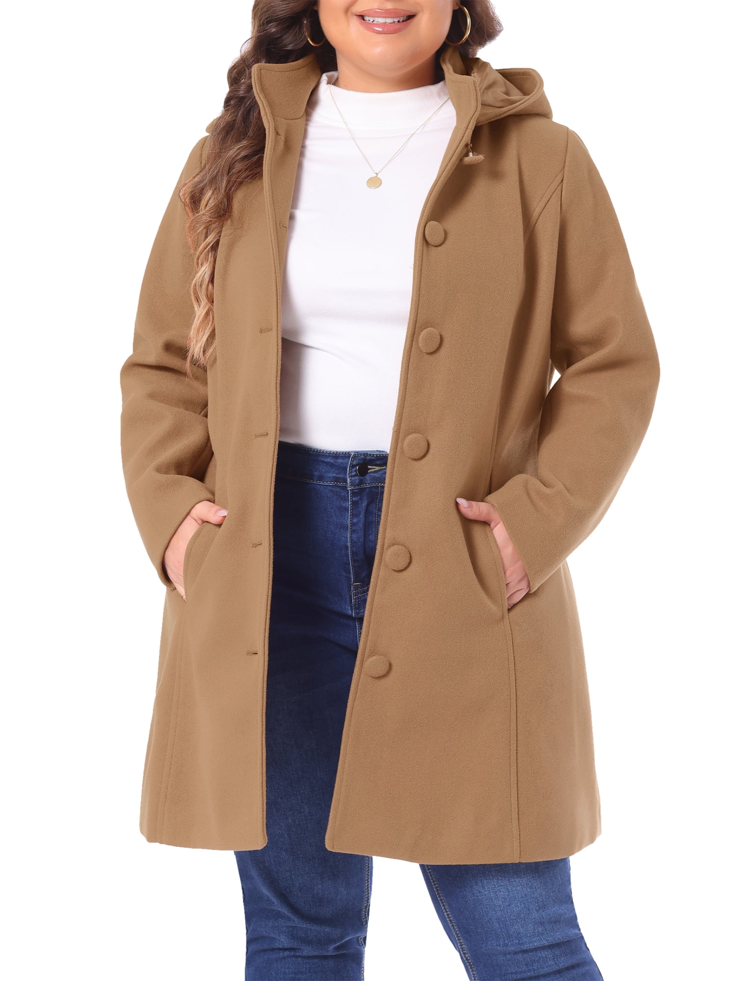 GRACE & GRANDEUR Women's Plus Size Button Detachable Hooded Long Sleeve ...