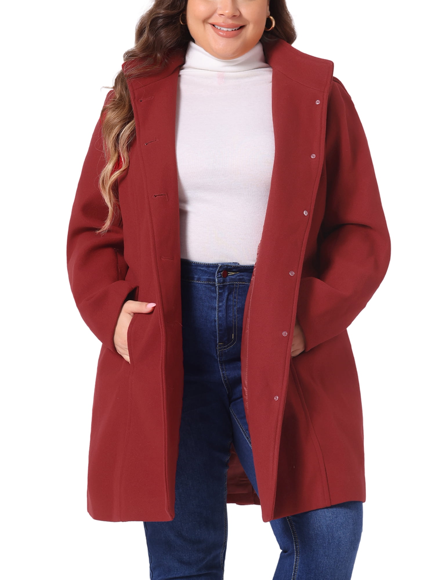 GRACE & GRANDEUR Women's Plus Size Button Detachable Hooded Long Sleeve ...