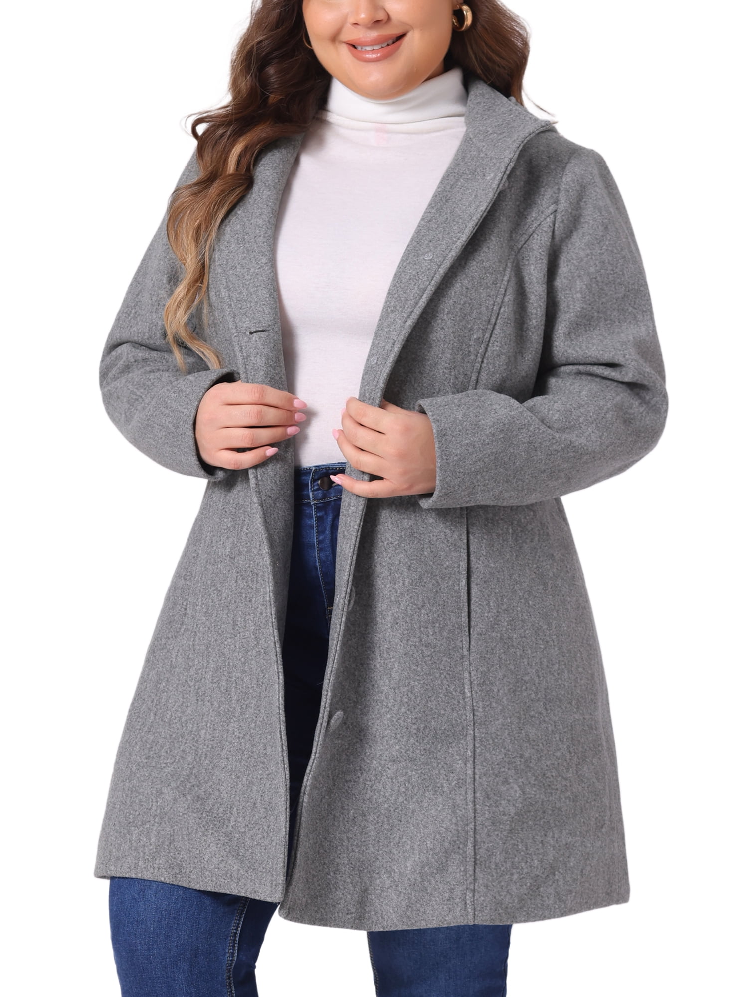 GRACE & GRANDEUR Women's Plus Size Button Detachable Hooded Long Sleeve ...