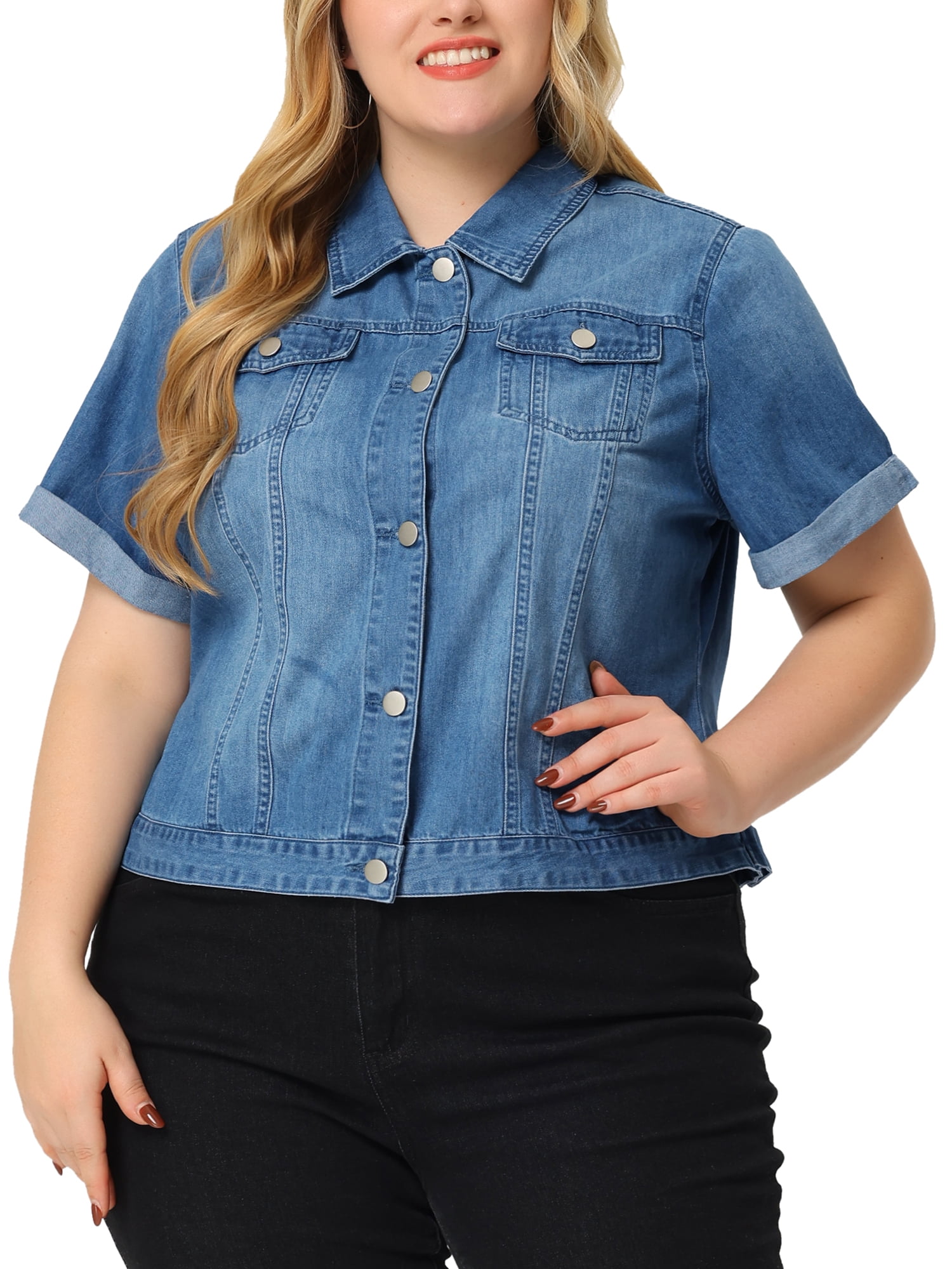 Agnes Orinda Women's Plus Size Button Front Work Crop Short Sleeves ...