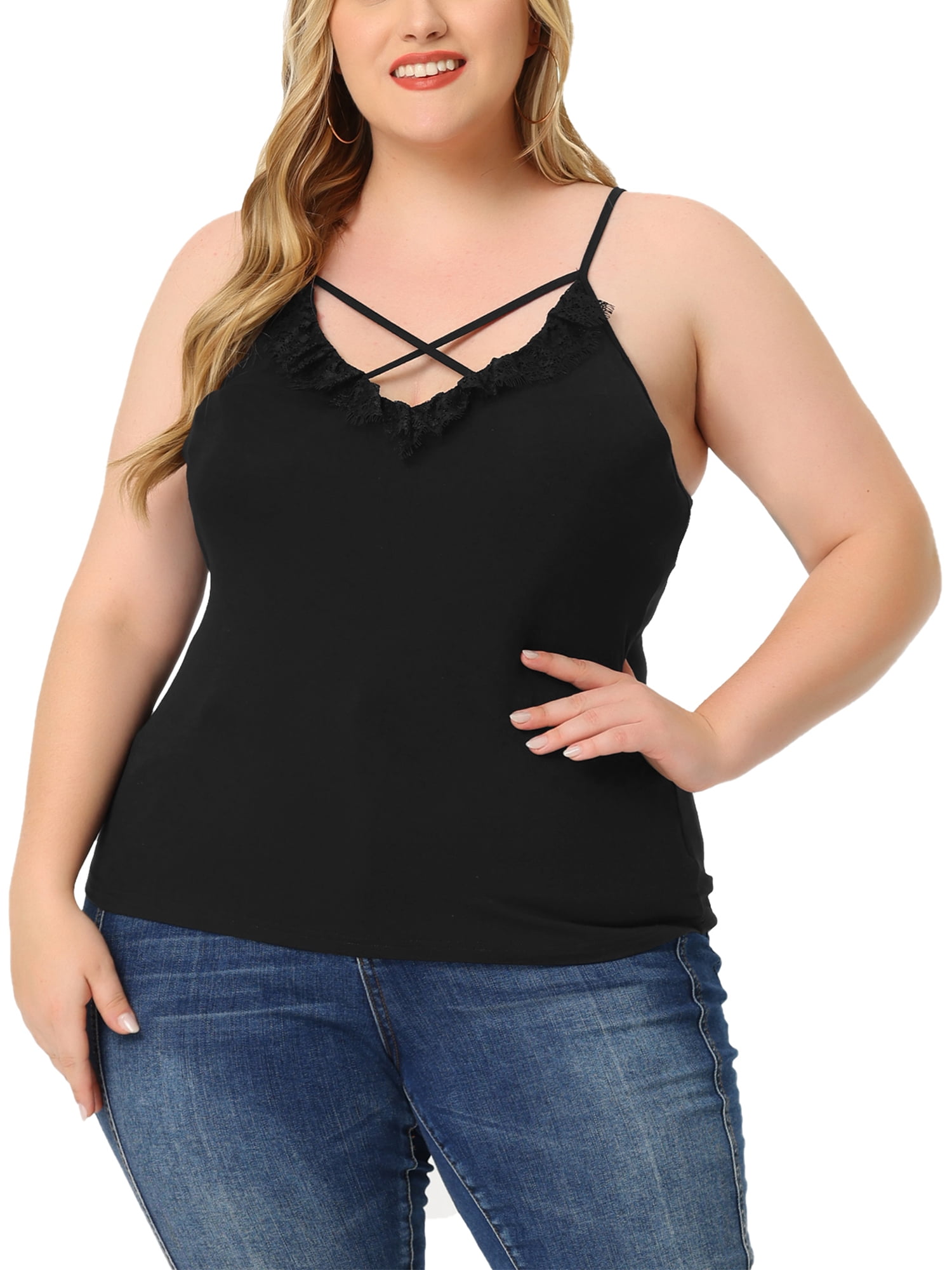 Agnes Orinda Women's Plus Size Camisole Lace Up Criss Cross Spaghetti ...