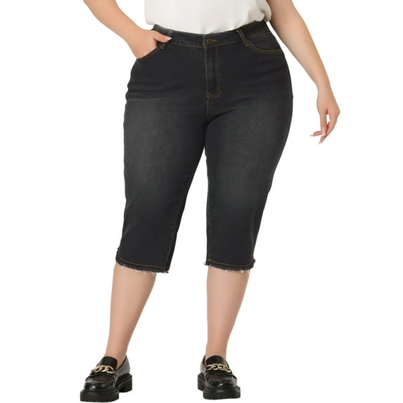 Agnes Orinda Women's Plus Size Capri Jeans Frayed Hem Summer Denim Jean ...