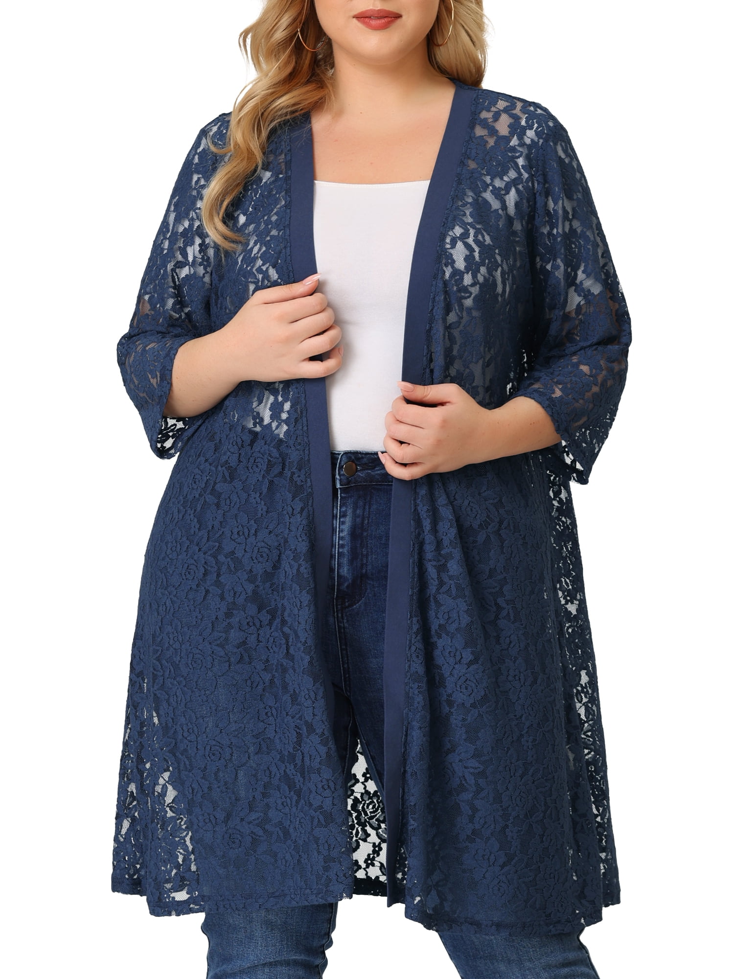 Agnes Orinda Women's Plus Size Cardigans Lace Lightweight Knit 3/4 ...