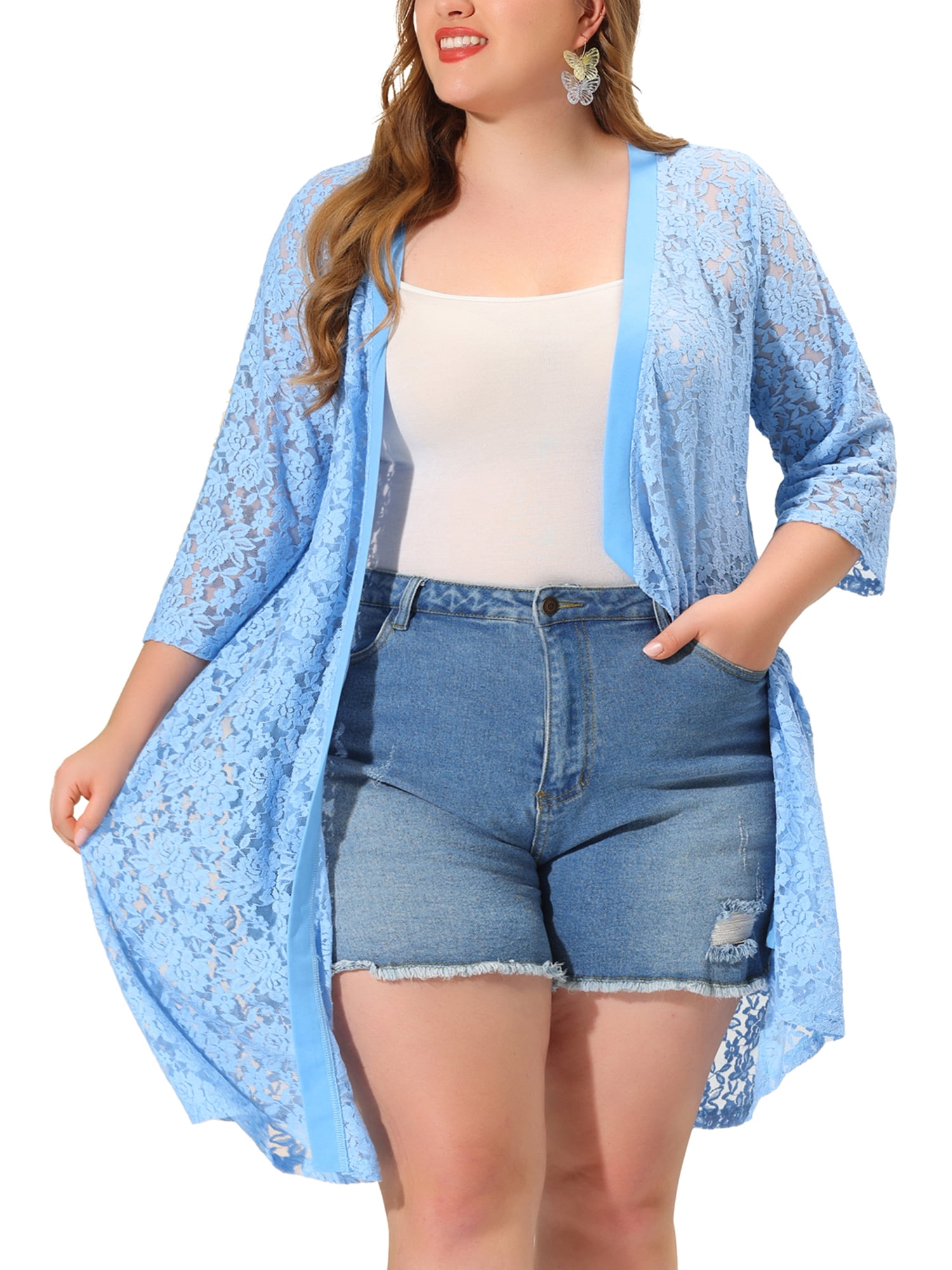 Agnes Orinda Women's Plus Size Cardigans Lace Lightweight Knit 3/4 ...