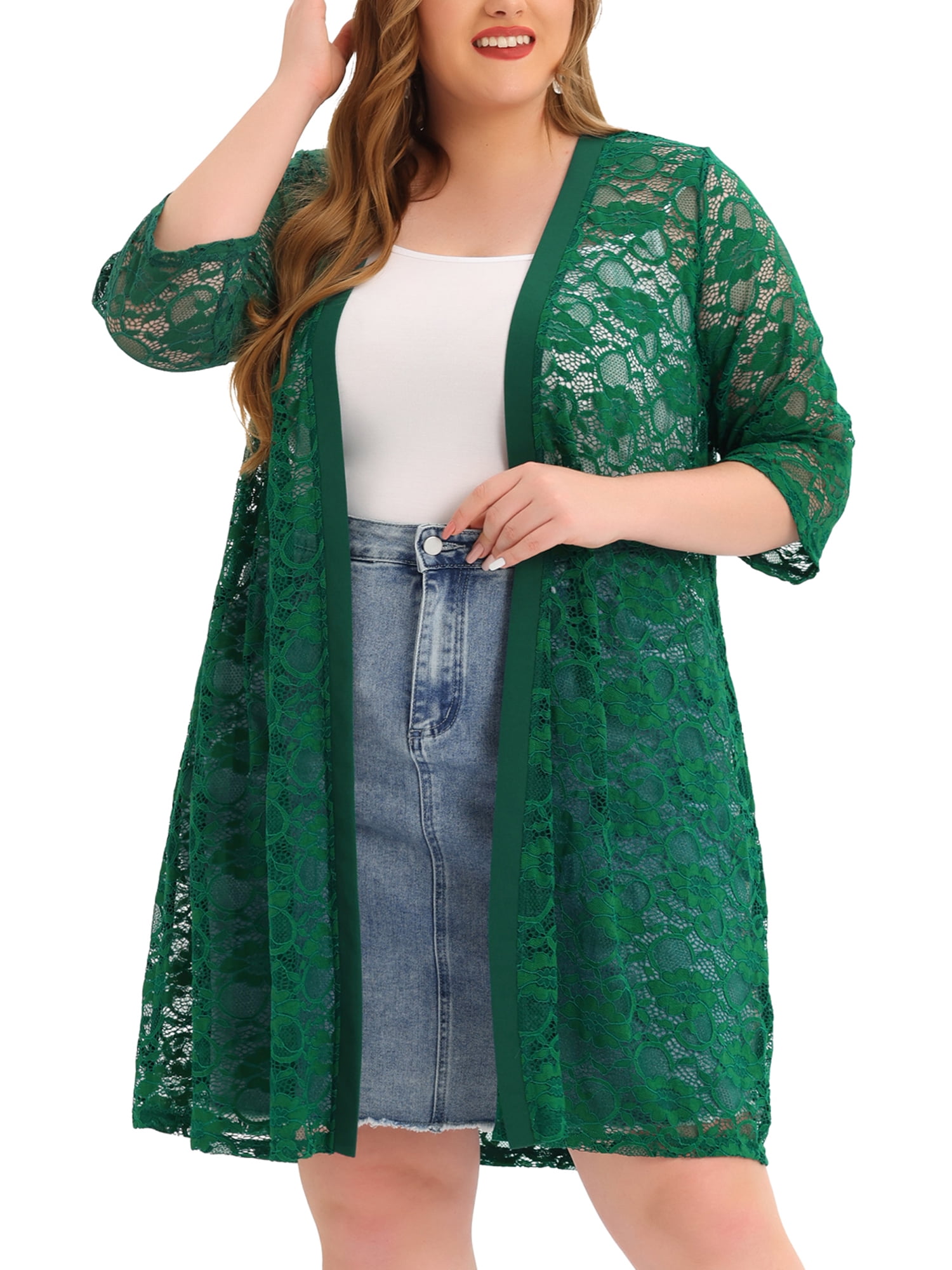 Agnes Orinda Women's Plus Size Cardigans Lace Lightweight Knit 3/4 ...