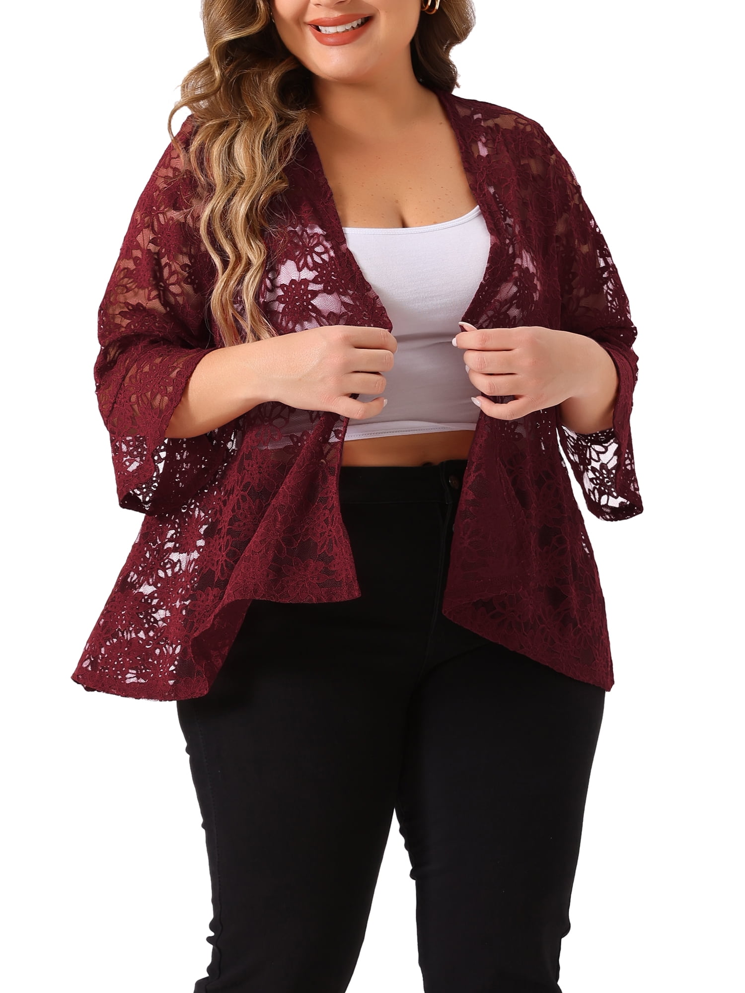 Agnes Orinda Women's Plus Size Cardigans Open Front 3/4 Bell Sleeves ...