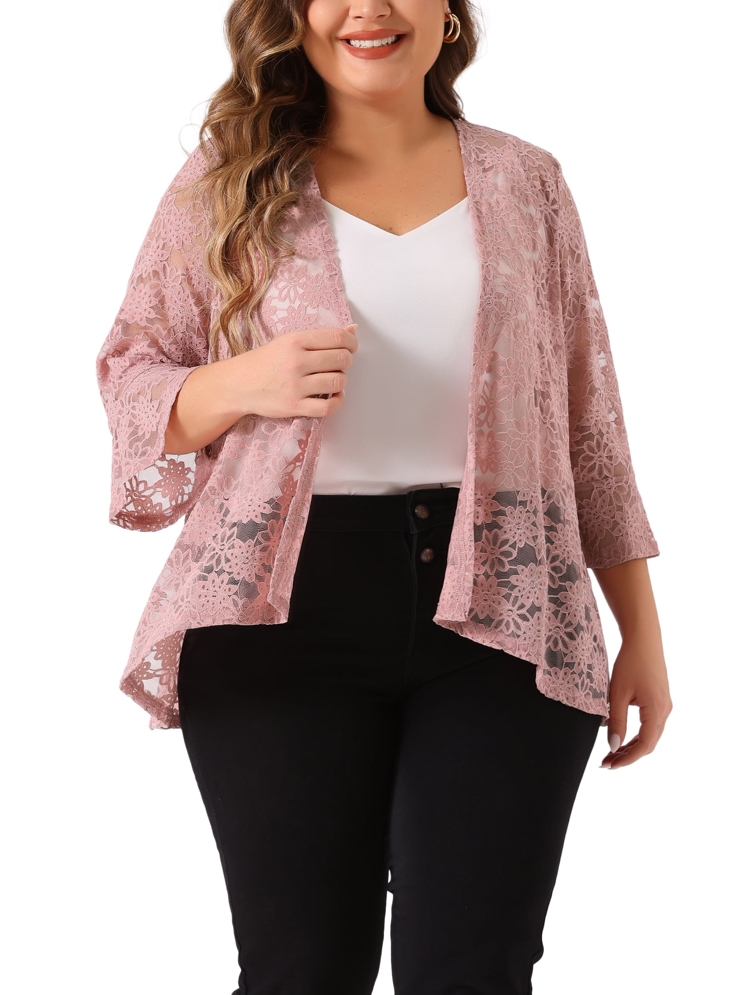 Agnes Orinda Women's Plus Size Cardigans Open Front 3/4 Bell Sleeve ...