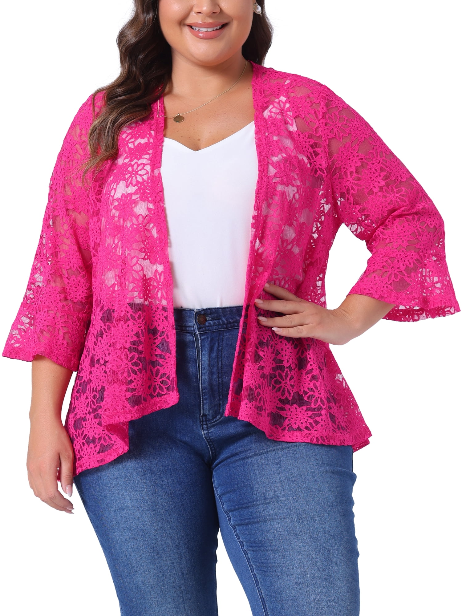 Agnes Orinda Women's Plus Size Cardigans Open Front 3/4 Bell Sleeve ...