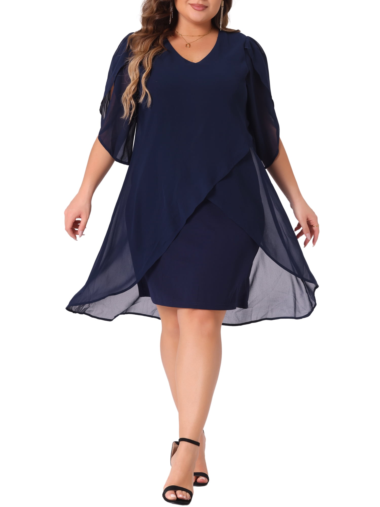 Agnes Orinda Women's Plus Size Dress V Neck Chiffon Overlay Wedding ...